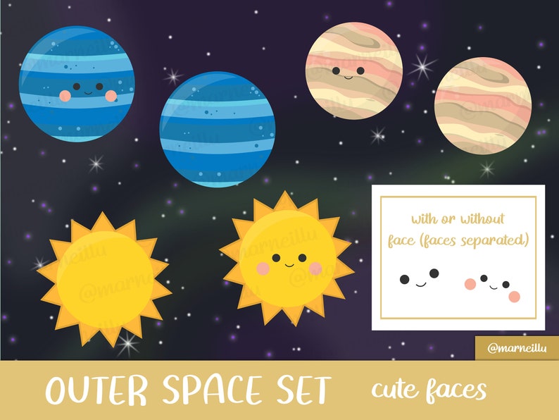 Outer Space Clipart Set - Stars, Space, Planets, Solar System, Image ...