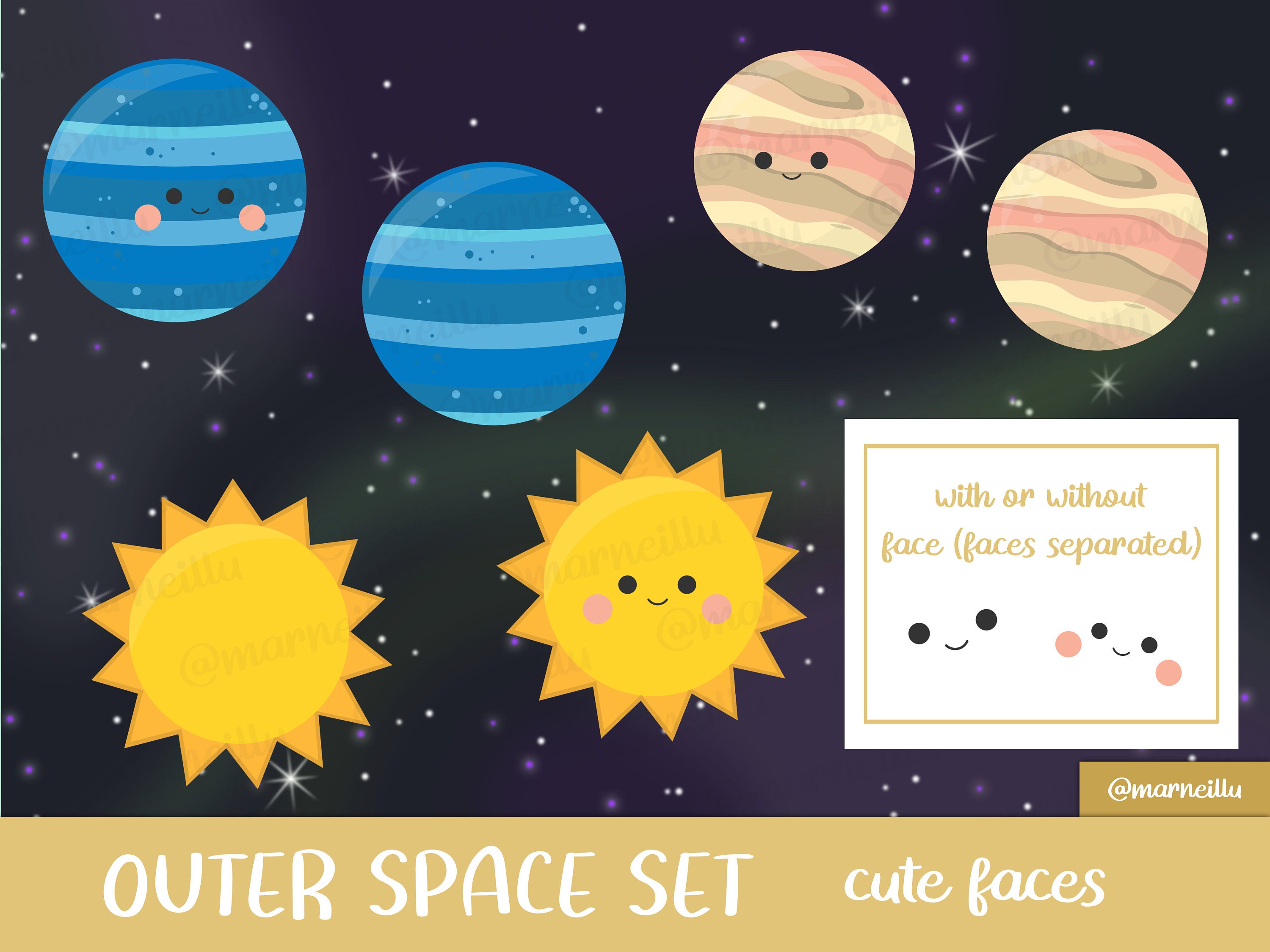 Outer Space Clipart Set Stars Space Planets Solar System - Etsy