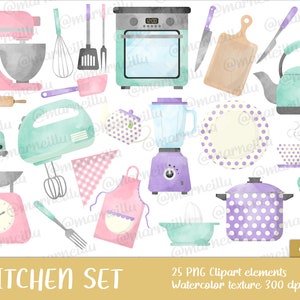 Kitchen Clipart Set With Watercolor Texture Baking, Chef, Image ...