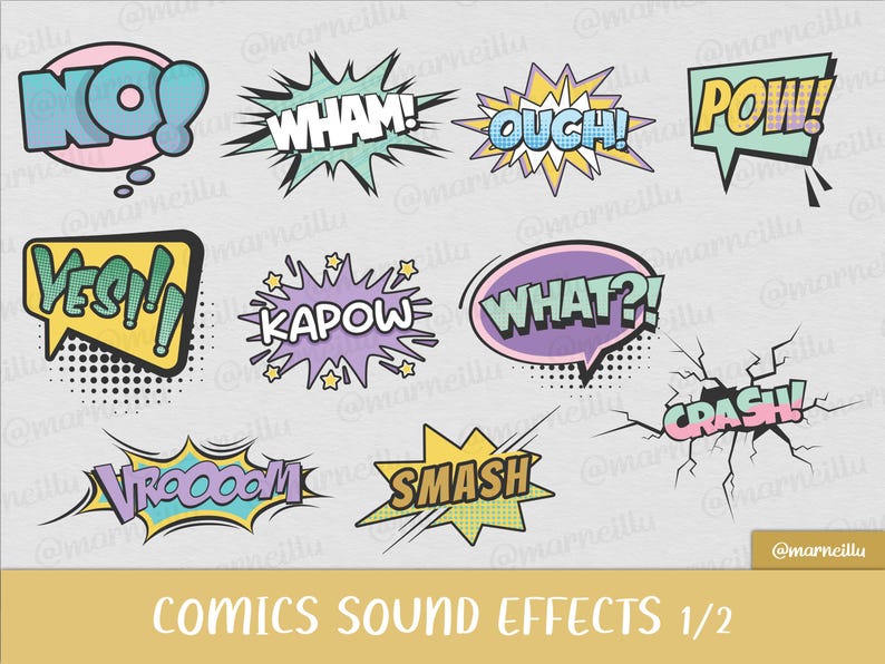 Comics Sound Effects SVG Clipart Set - Comics, Pastel, Sounds, Image ...
