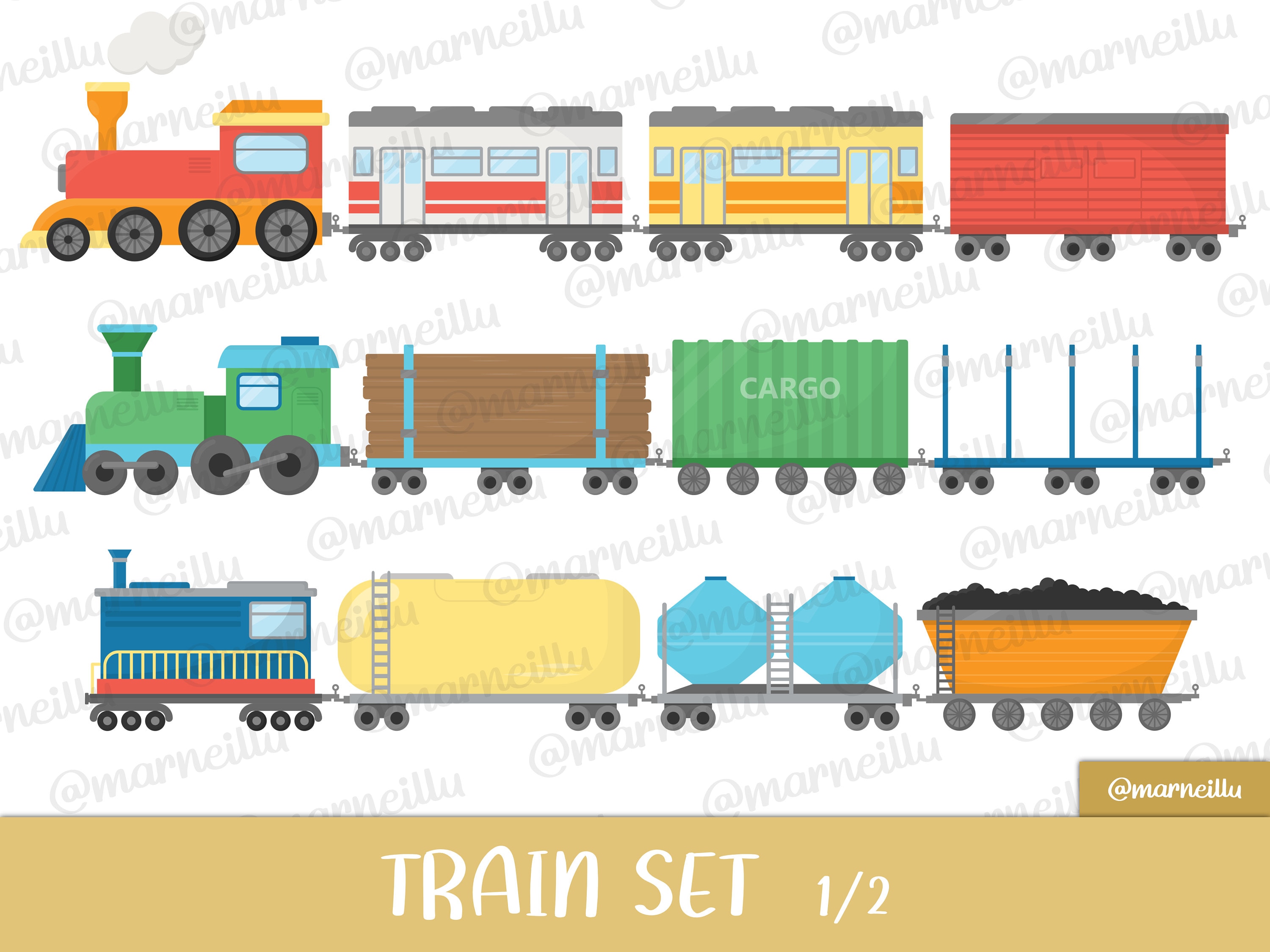 Train Clipart Set - Station, Transport, Toy, Image, Printable, Sign ...