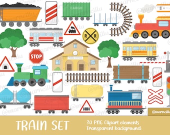 Train Clipart Set - Station, Transport, Toy, Image, Printable, Sign ...