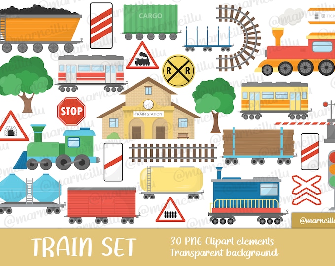 Railroad/railway Clipart Set - Train, Track, Station, Transport, Toy ...