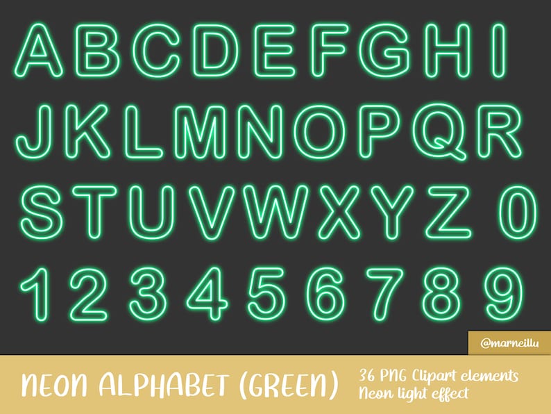 Green Neon Alphabet Clipart Set – Glow, Glowing, Effect, Letter ...