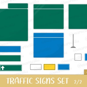 Road/traffic Signs Clipart Set Stop Caution Rail Highway - Etsy