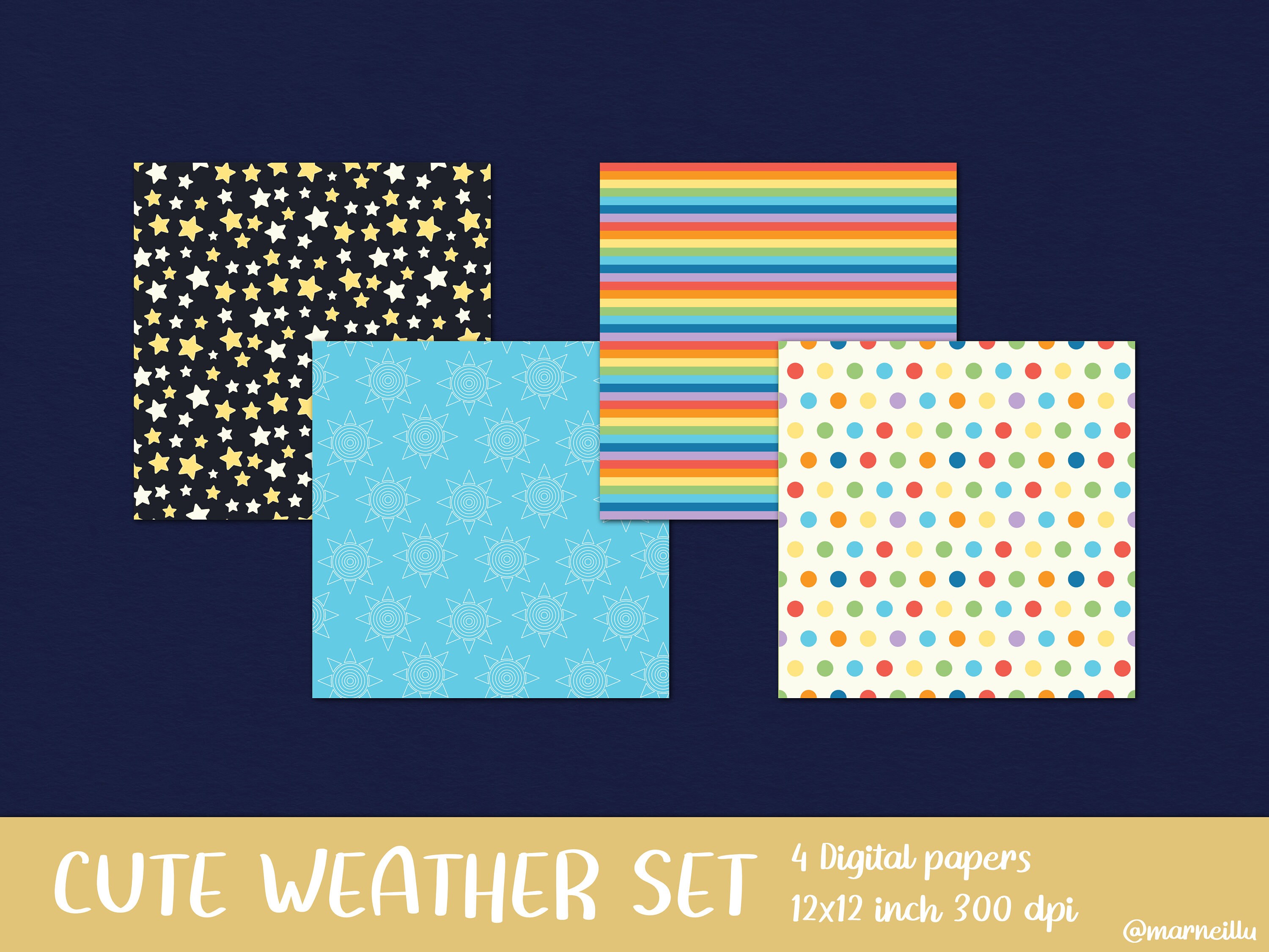 Cute Cartoon Weather Clipart Set - Sun, Storm, Image, Printable, Cloud ...