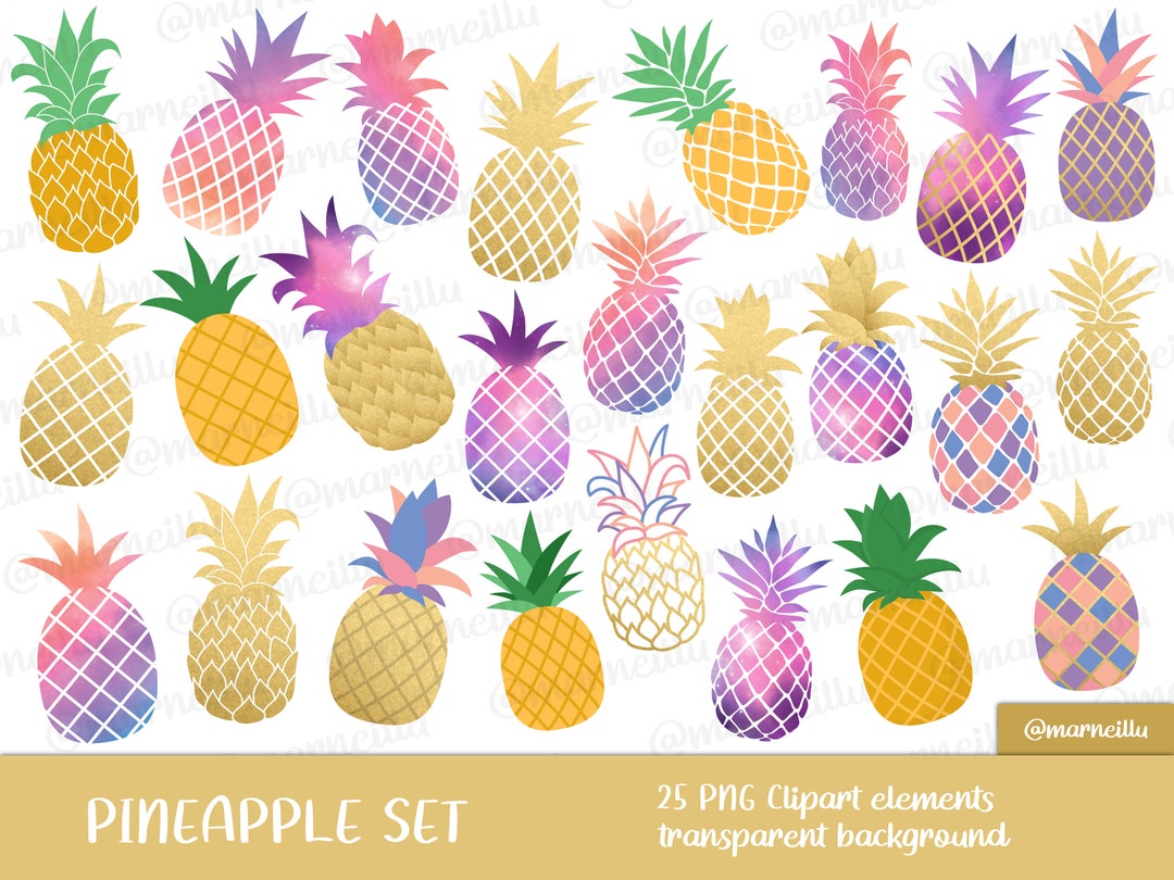 Pineapple Clipart Set - Fruit, Exotic, Colorful, Texture, Watercolor ...
