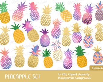 PINEAPPLE Watercolor Clipart Tropical Fruits Summer Hand - Etsy