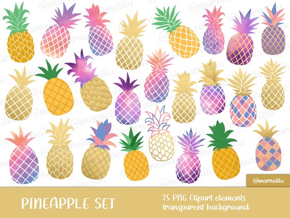 Pineapple Clipart Set Fruit Exotic Texture Watercolor - Etsy