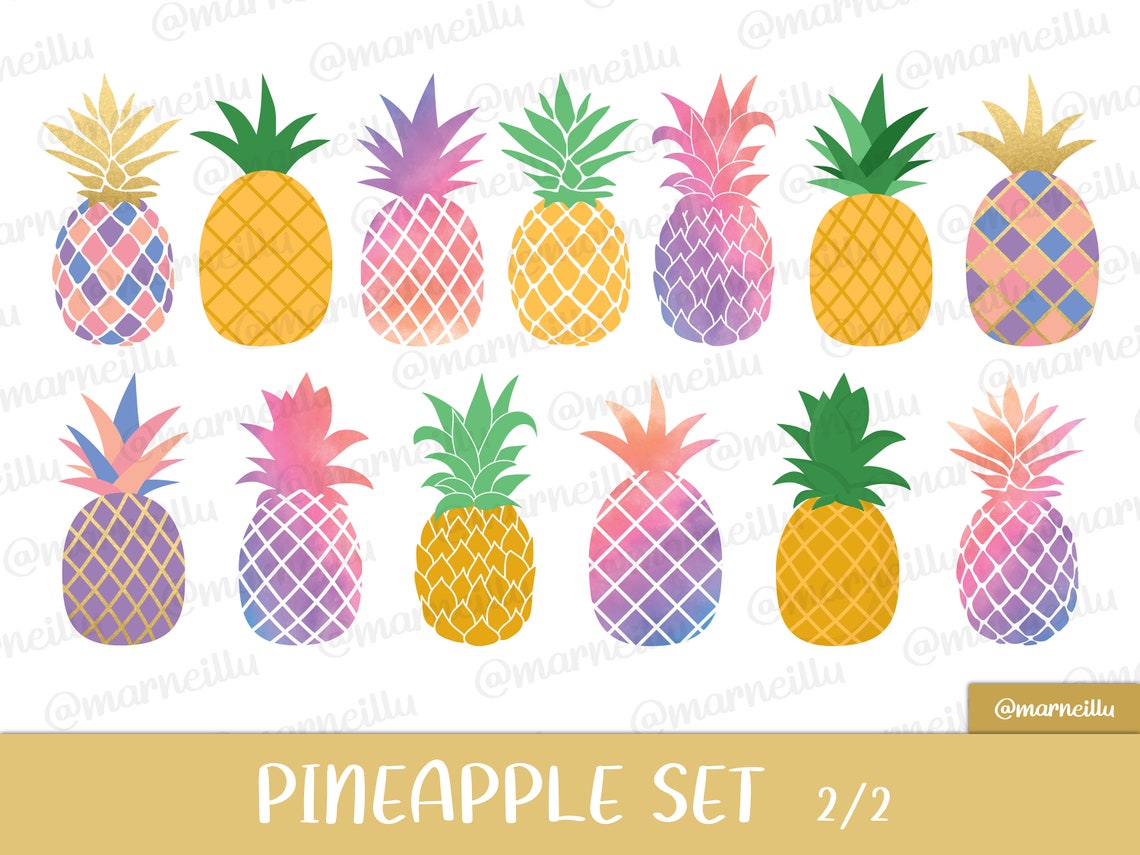 Pineapple Clipart Set Fruit Exotic Colorful Texture - Etsy