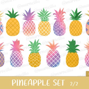 Pineapple Clipart Set - Fruit, Exotic, Colorful, Texture, Watercolor ...