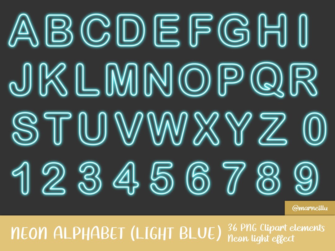 Light Blue Neon Alphabet Clipart Set - Glow, Image, Printable, Letter ...