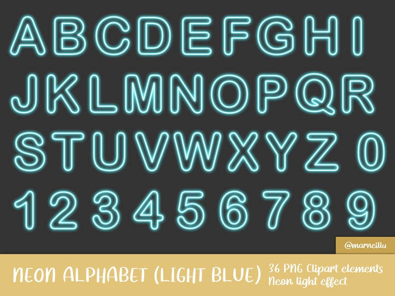 Light Blue Neon Alphabet Clipart Set Glow Image Printable - Etsy