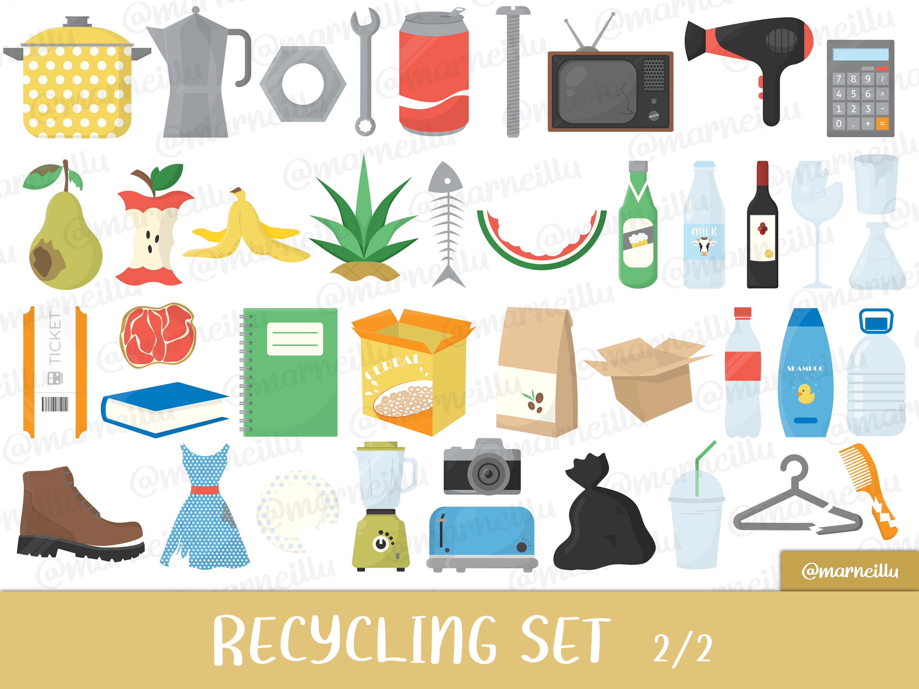 Recycling Clipart Set Recycle, Truck, Trash, Bin, Earth Day, Eco ...