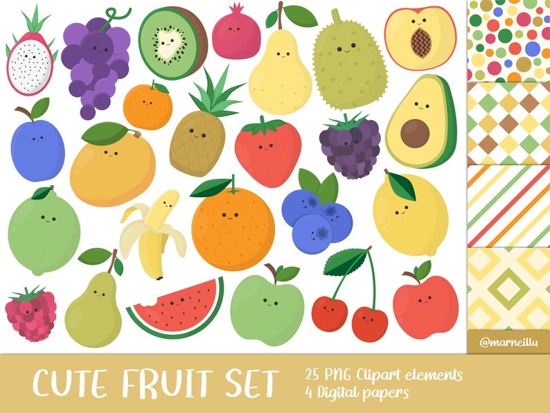 Cute Fruit Clipart Set Mango Image Printable Avocado | Etsy