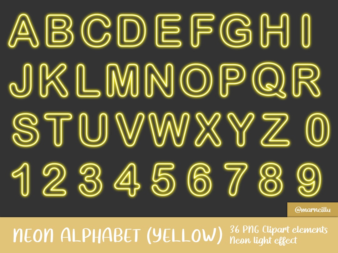 Yellow Neon Alphabet Clipart Set – Glow, Glowing, Effect, Letter ...
