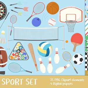 Sport Clipart Set - Baseball, Tennis, Voleyball, Image, Printable ...