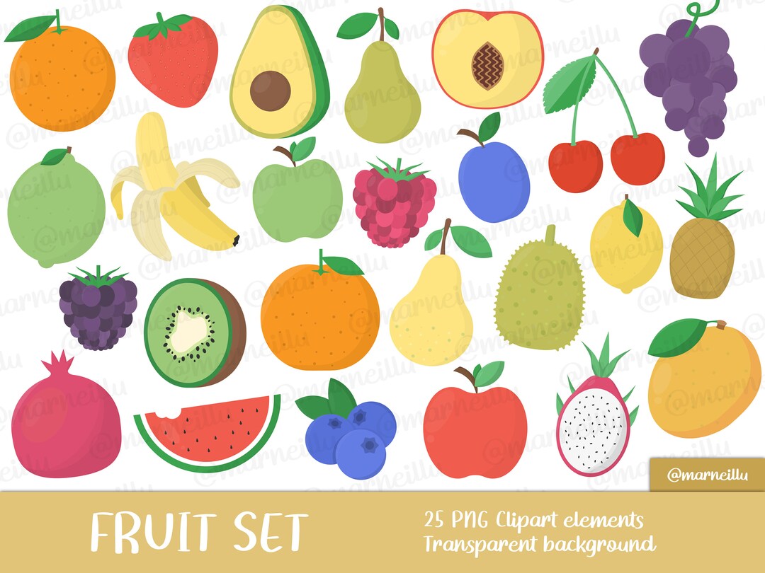Fruit Clipart Set - Mango, Image, Printable, Avocado, Banana, Apple ...