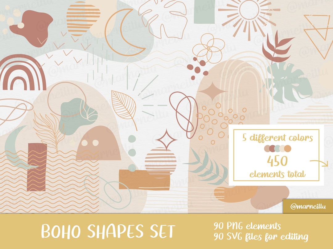Boho Shapes SVG Clipart Set - Boho, Colours, Elements, Image, Printable ...