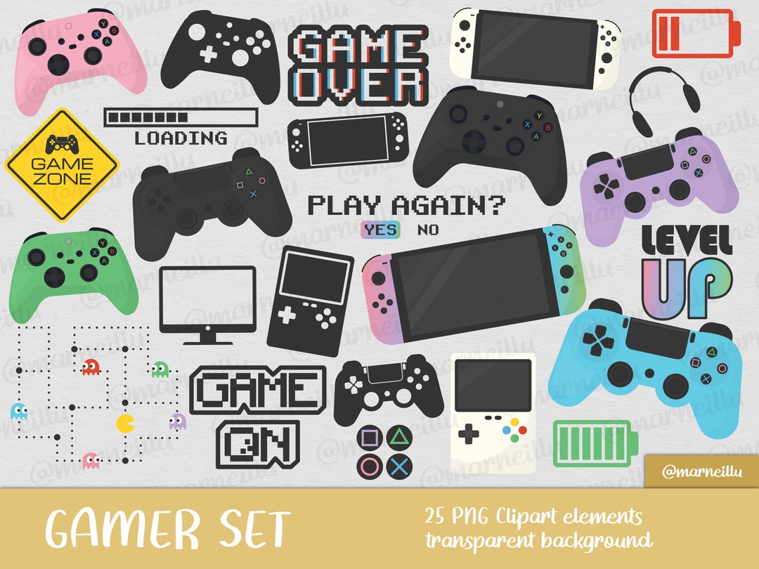 Gamer Clipart Set - Video Game Console Graphics (instant Download) - Etsy