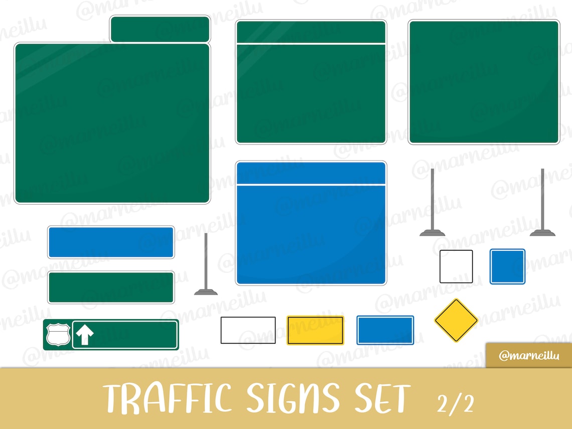Road/traffic Signs Clipart Set - Stop, Caution, Rail, Highway, Street ...