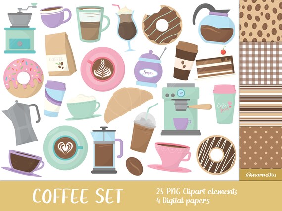 Coffee Clipart Set Cup Breakfast Machine Espresso Mug - Etsy