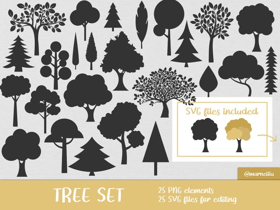 Baum SVG Clipart Set grün Silhouette Park Wald - Etsy.de
