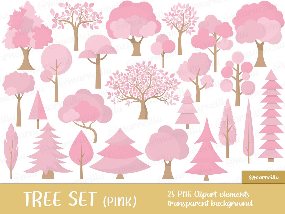 Pastel Pink Tree Clipart Set – Park, Forest, Image, Printable, Woods ...