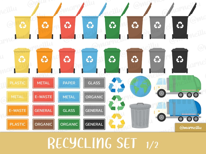 Recycling Clipart Set – Eco-friendly PNG Graphics (instant Download) - Etsy