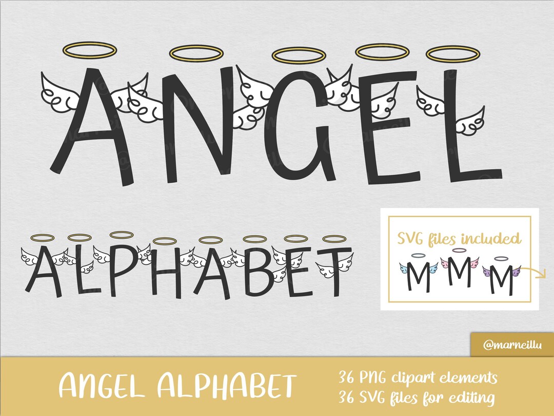 Angel Alphabet Clipart Set - Wings, Halo, Heaven, Image, Printable ...