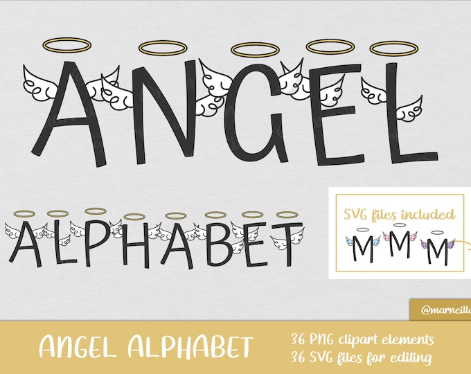 Angel Alphabet Clipart Set - Wings, Halo, Heaven, Image, Printable ...
