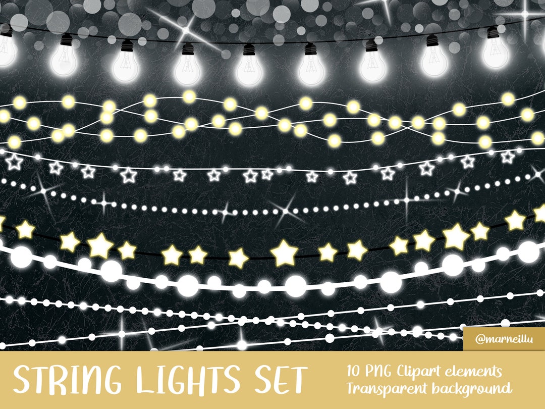 Glowing String Lights Clipart Set – Bulbs, Strings, Christmas, Glow ...