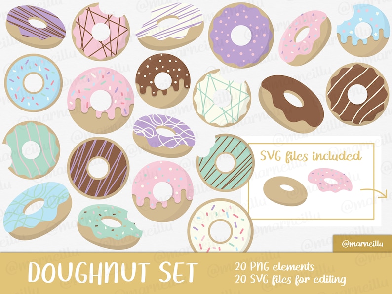 Donut SVG Clipart Set - Image, Sprinkle, Printable, Doghnut, Baking ...