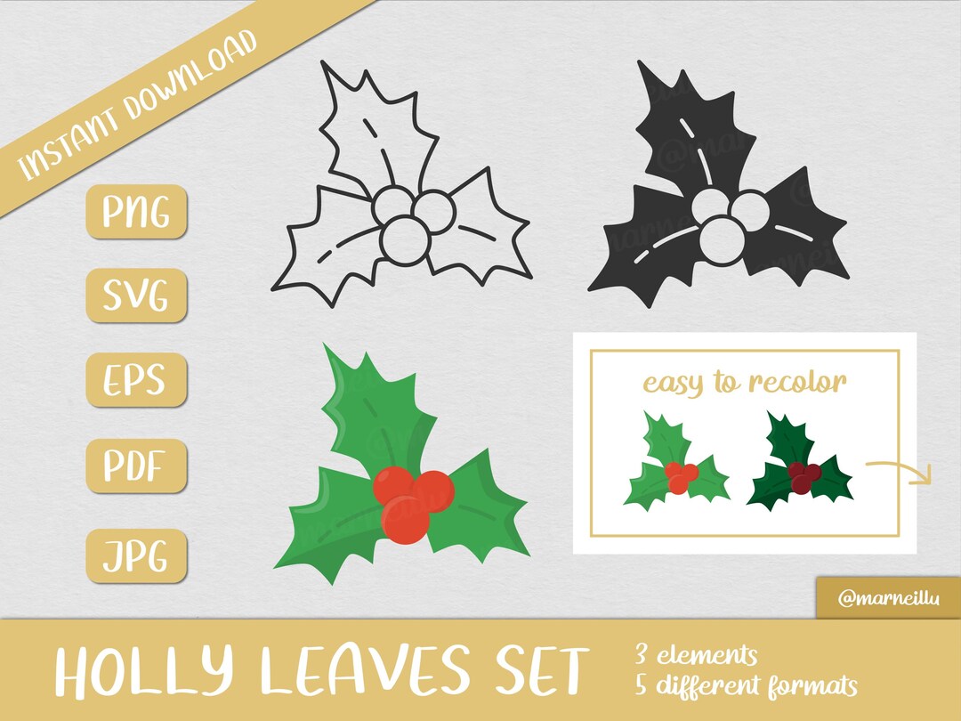 Holly Leaves SVG Clipart Set – Cesmine, Christmas, Holidays, Decoration ...