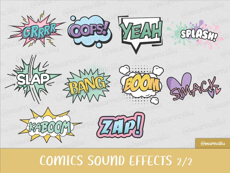 Comics Sound Effects SVG Clipart Set - Comics, Pastel, Sounds, Image ...