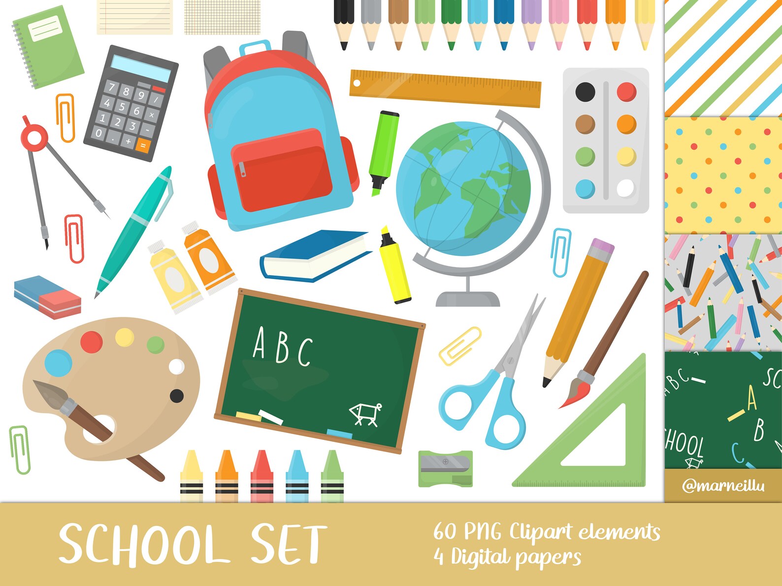 School/art Supplies Clipart Set Pencil Image Printable - Etsy