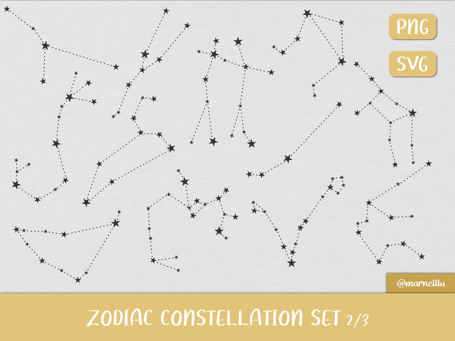 Zodiac Constellation SVG Clipart Set – Glowing Star Signs (instant ...