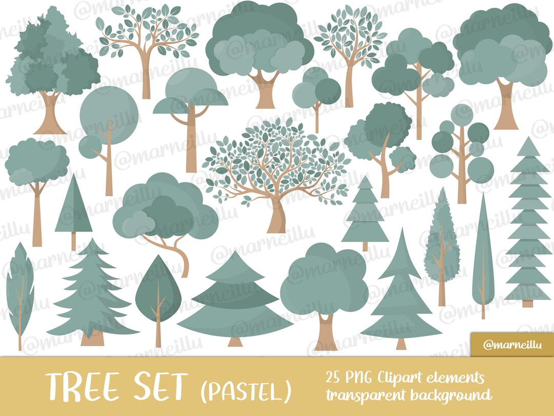 Pastel Tree Clipart Set - Green, Park, Forest, Image, Printable, Woods ...