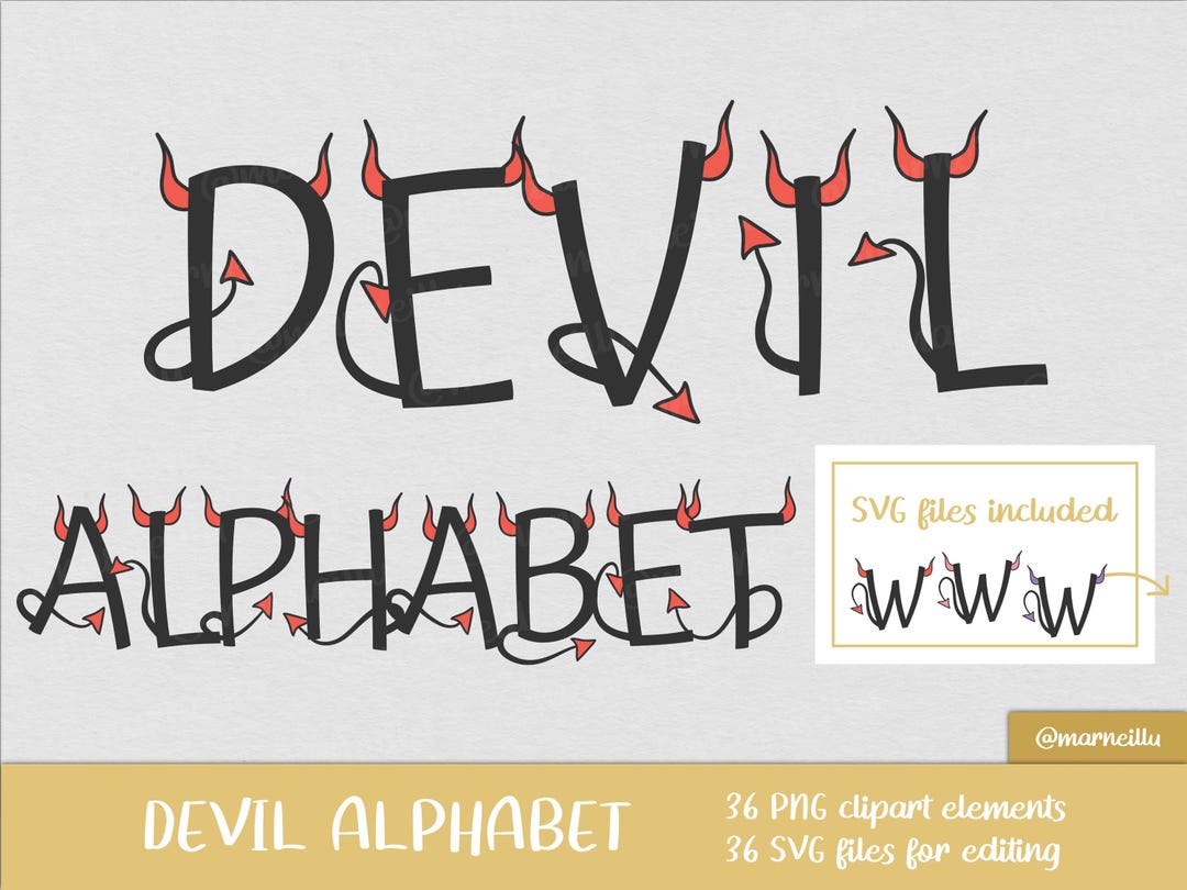Devil Alphabet Clipart Set - Horns, Tail, Horn, Image, Printable ...