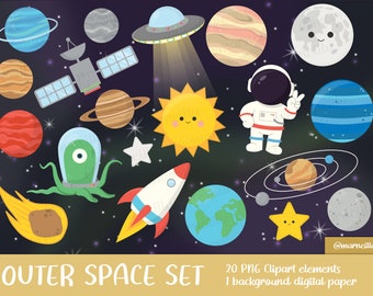 Outer Space Clipart Astronaut Clipart Planet UFO - Etsy