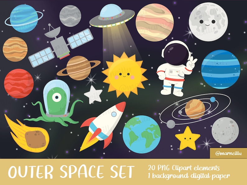 Outer Space Clipart Set - Stars, Space, Planets, Solar System, Image ...