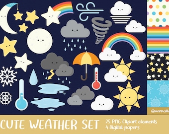 Weather Clipart Sun Clipart Cloud Clipart Rainy Day Clipart - Etsy