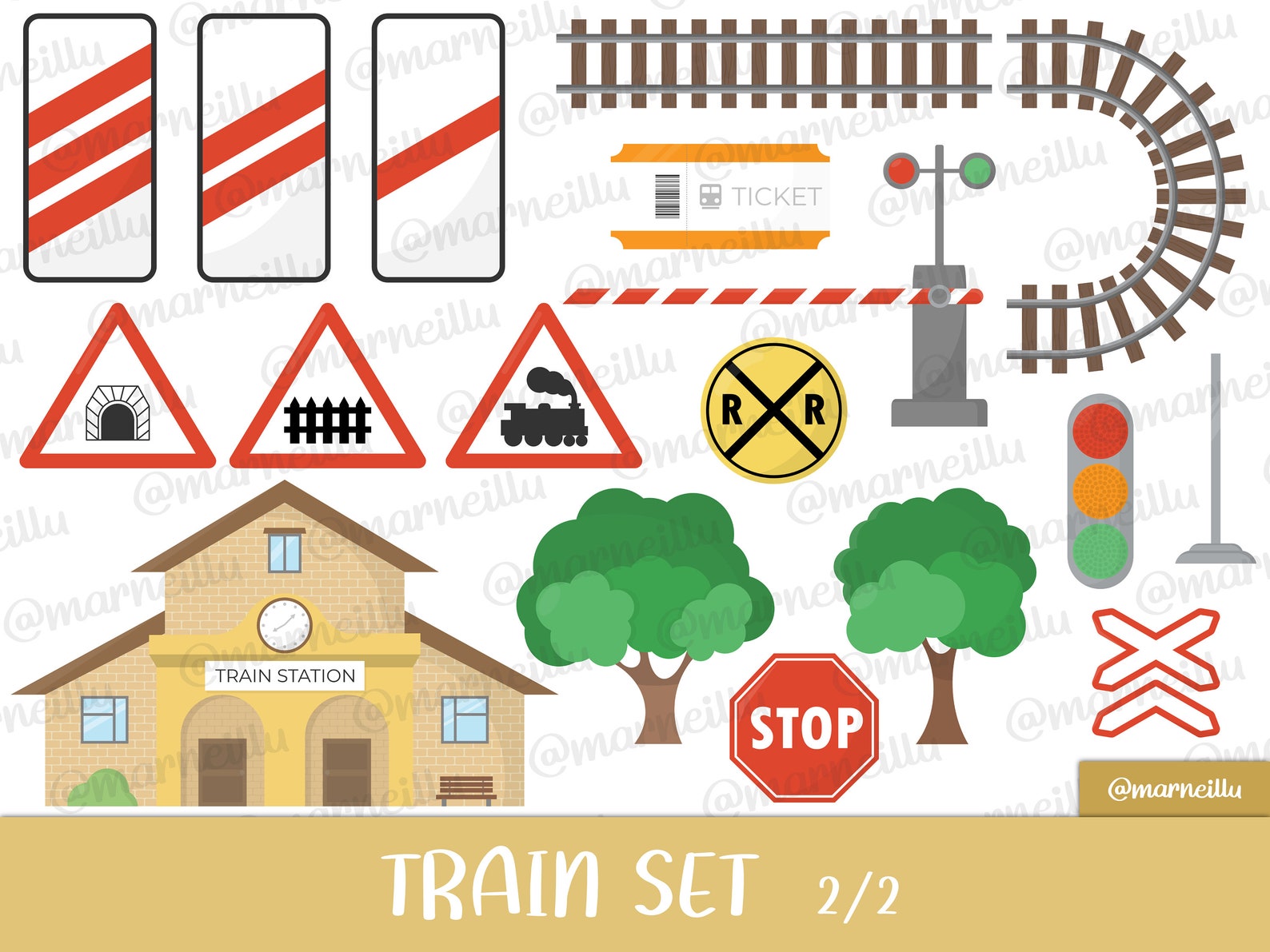 Train Clipart Set - Station, Transport, Toy, Image, Printable, Sign ...
