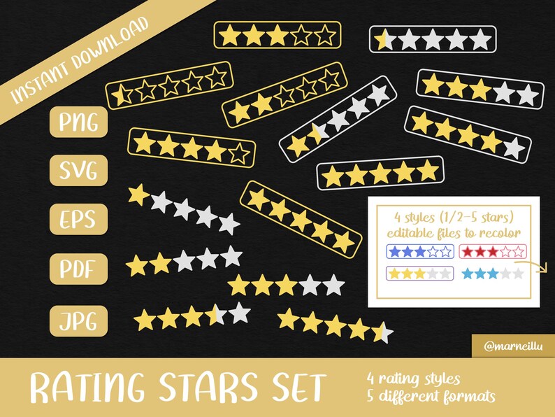 Rating Stars SVG Clipart Set – Review, Star, Journal, Digital, Cricut ...