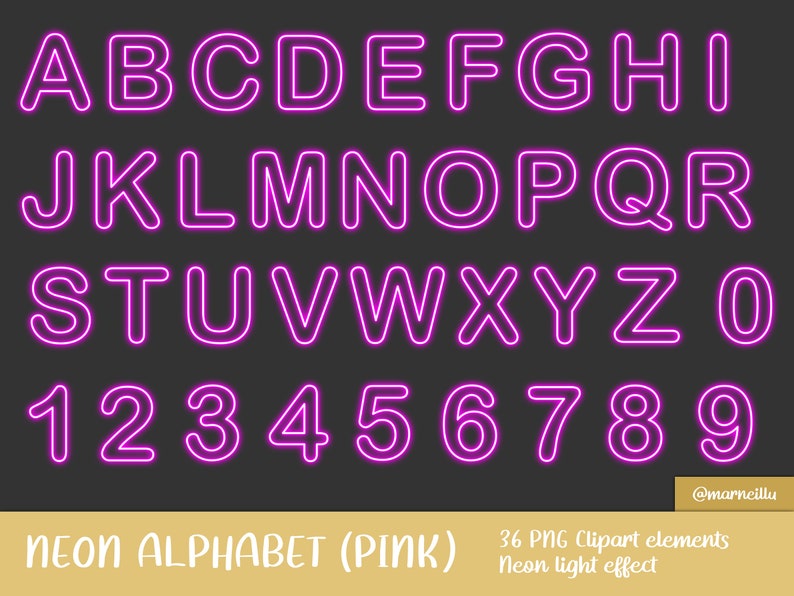 Pink Neon Alphabet Clipart Set – Glow, Glowing, Effect, Letter, Letters ...
