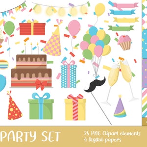 Party Clipart Set - Birthday, Invitation, Baloons, Cake, Cupcake, Gift ...
