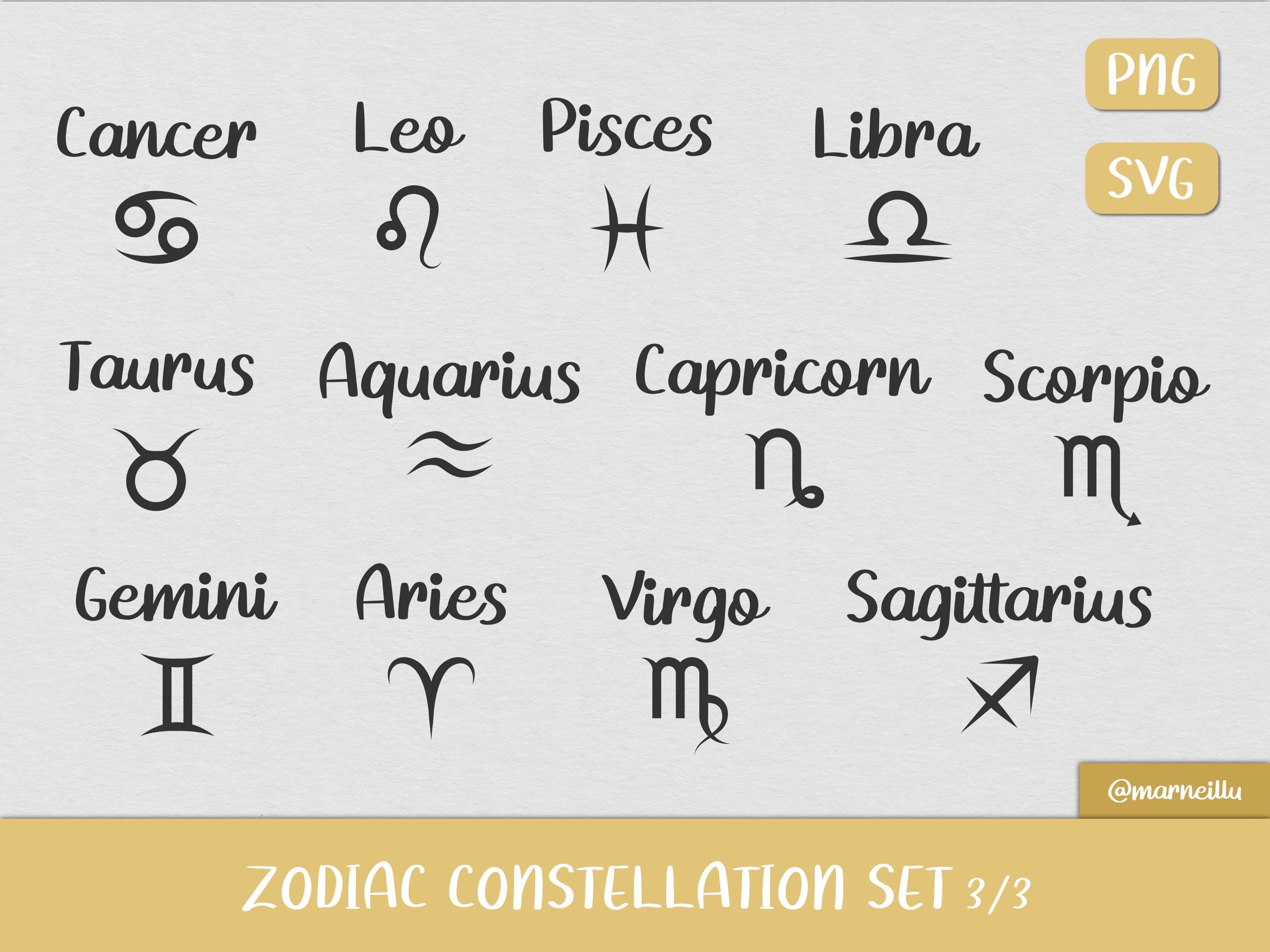 Zodiac Constellation SVG Clipart Set – Glowing Star Signs (instant ...