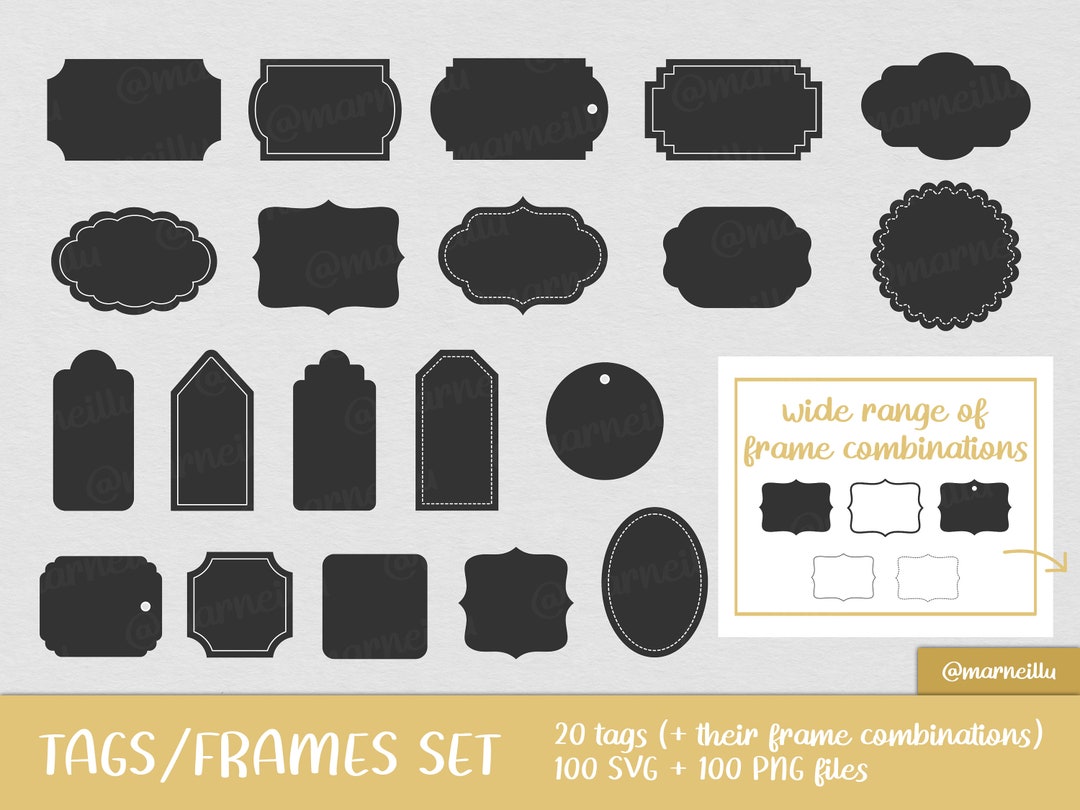 Tags/frames SVG Clipart Set - Gift, Label, Silhouette, Cricut, Image ...