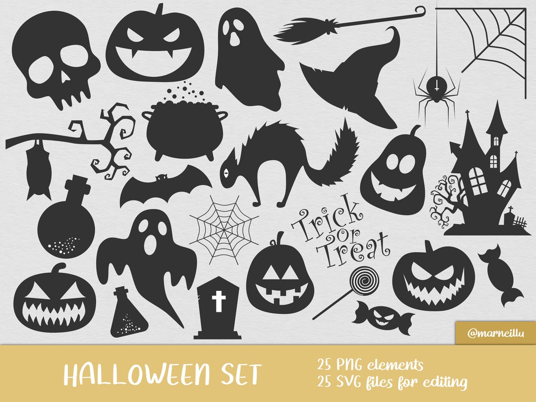 Halloween SVG Clipart Set - Ghost - Pumpkin - Skull - Scary - House ...