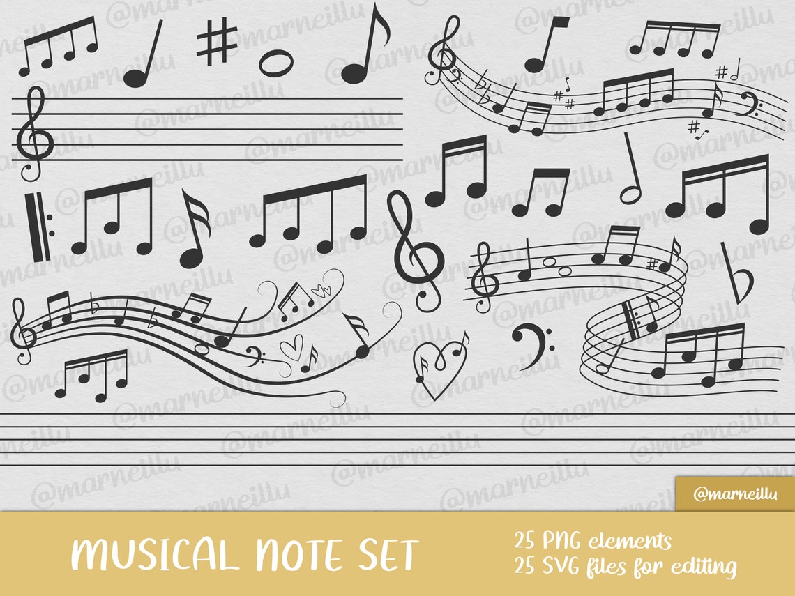 Musical Note SVG Clipart Set Music Silhouette Image - Etsy